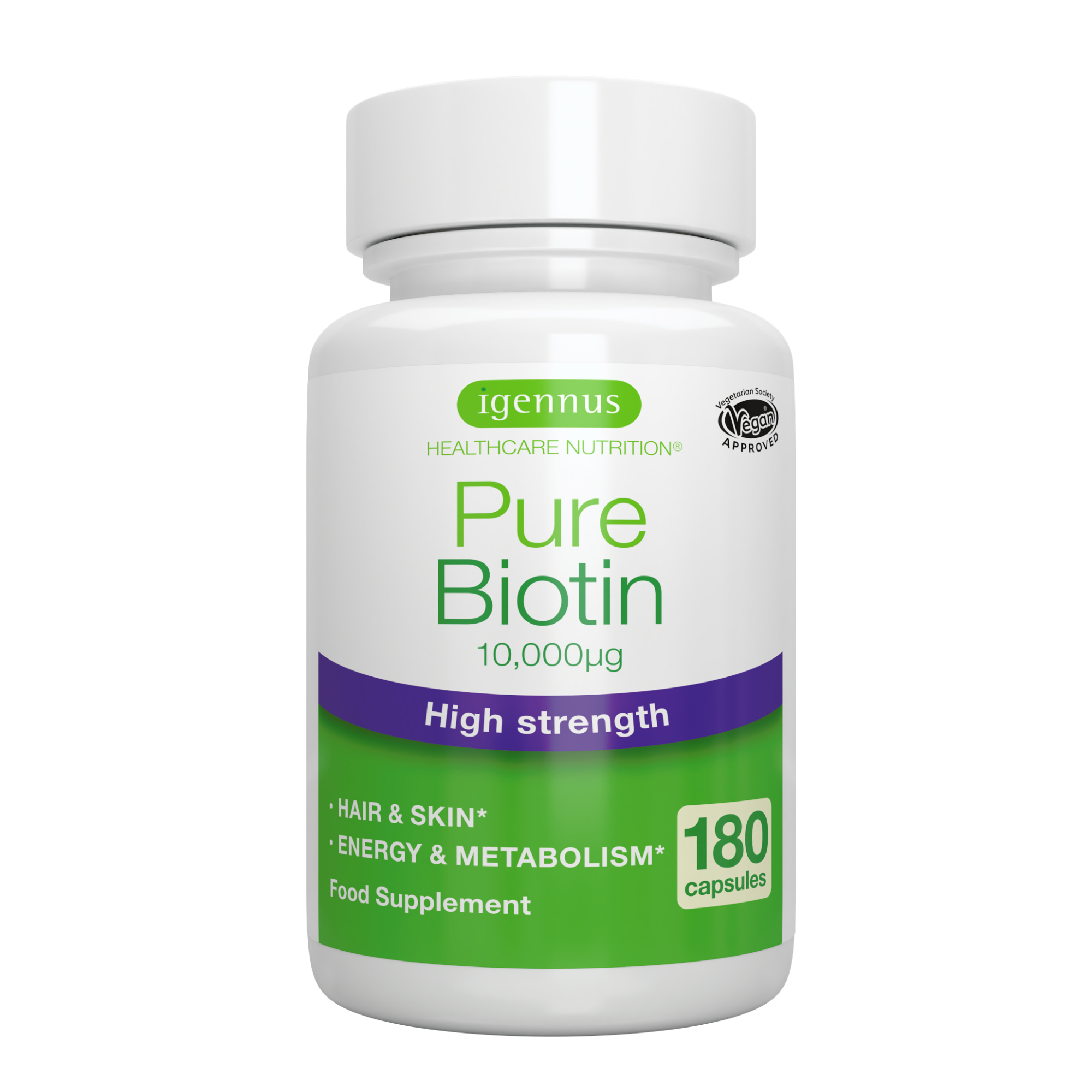 Pure Biotin 10,000mcg, 180 Capsules – Igennus Healthcare Nutrition