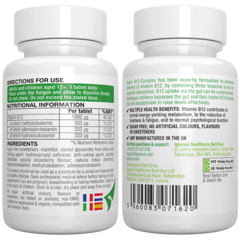 Super B12-Complex 1000mcg, Sublingual Methylated Vitamin B12 Melt ...