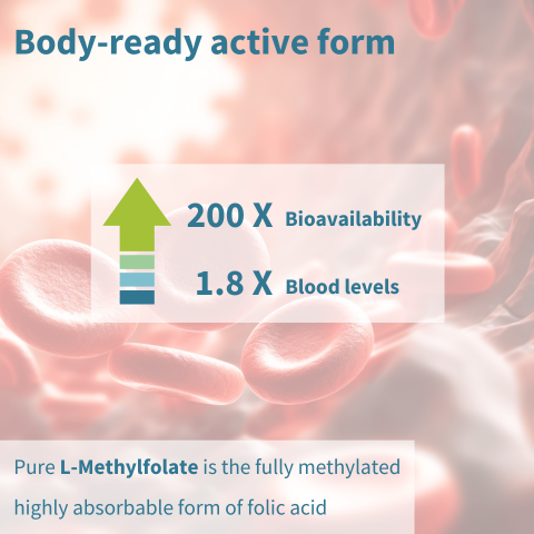 Pure L-Methylfolate 400mcg, Vegan & Clean Label, Methylated Form of ...
